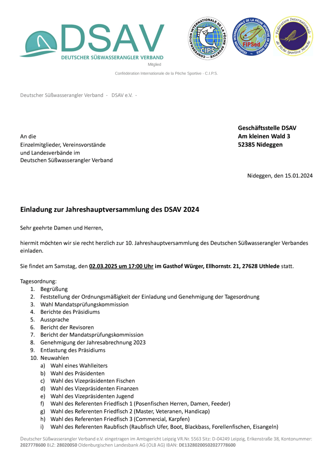 Jahreshauptversammlung – DSAV | Deutscher Süßwasseranglerverband e.V.